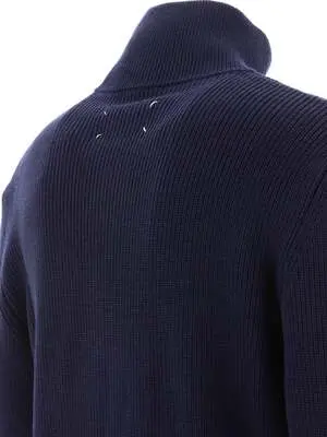 MAISON MARGIELA Knit Zip-up Cardigan With Leather Pull