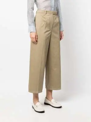 Thom Browne Pleated Cropped Cotton Trousers - Neutrals