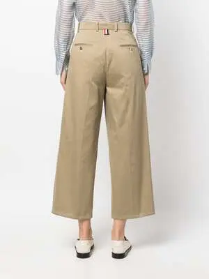 Thom Browne Pleated Cropped Cotton Trousers - Neutrals
