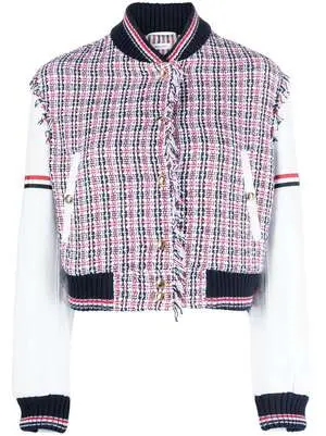 Thom Browne Rwb-stripe Panelled Bomber Jacket - White
