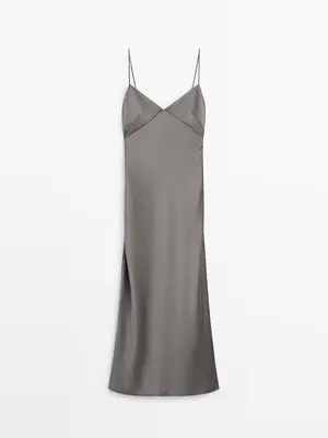 massimo dutti satin dress 100% Silk Slip Dress - Limited Edition - Pearl/Beige - 6 - Massimo Dutti