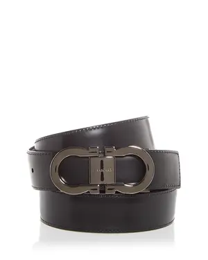 FERRAGAMO Double Gancini Reversible Leather Belt - Black/hickory