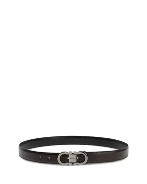FERRAGAMO Double Gancini Reversible Leather Belt - Black/hickory