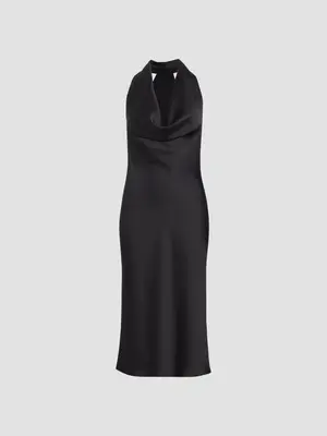 Norma Kamali Satin Cowlneck Midi-dress - Black