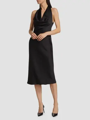 Norma Kamali Satin Cowlneck Midi-dress