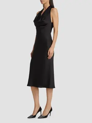 Norma Kamali Satin Cowlneck Midi-dress