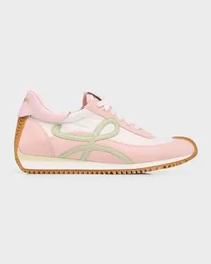 Loewe Flow Runner Nylon And Suede Sneakers Bonbonwhite
