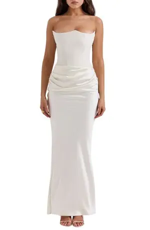 House Of Cb Persephone Strapless Satin Corset Cocktail Dress - Ivory