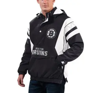 STARTER X Nhl Ice /white Boston Bruins Home Team Half-zip Pullover Hoodie