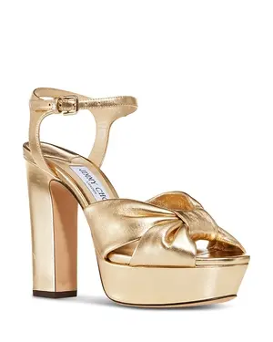 JIMMY CHOO Heloise 120 Metallic Leather Platform Sandals - Gold