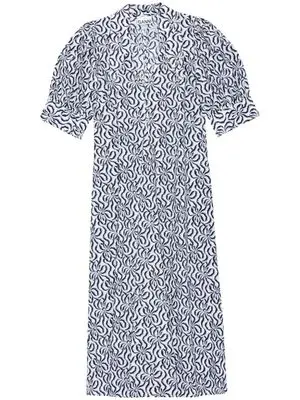GANNI Graphic-print Organic-cotton Midi Dress - Blue