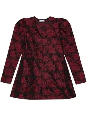 GANNI Botanical-print Jacquard Minidress - Red