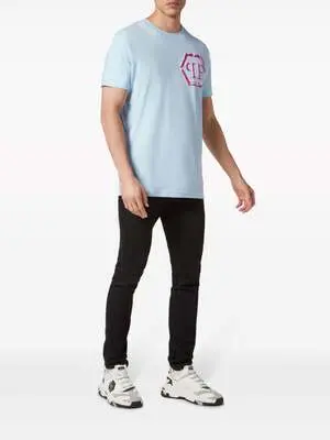 Philipp Plein Hexagon Logo-print Cotton T-shirt - Blue