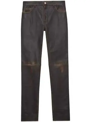 COURREGES Distressed Straight-leg Leather Trousers - Brown