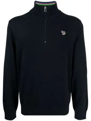 Paul Smith Organic Cotton Quarter Zip Zebra Logo Sweater - Black