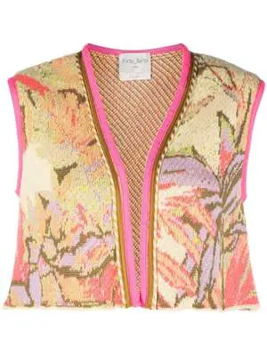 FORTE_FORTE Jacquard-pattern Ribbed-knit Cropped Vest