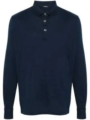 Kiton Long-sleeve Jersey Polo Shirt - Blue