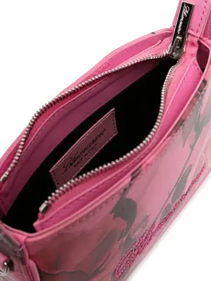 Blumarine Rhinestone-logo Floral-print Leather Tote