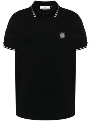 Stone Island Logo-patch Contrast-trim Polo Shirt - Black
