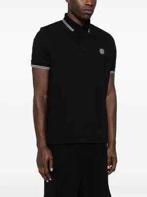Stone Island Logo-patch Contrast-trim Polo Shirt - Black