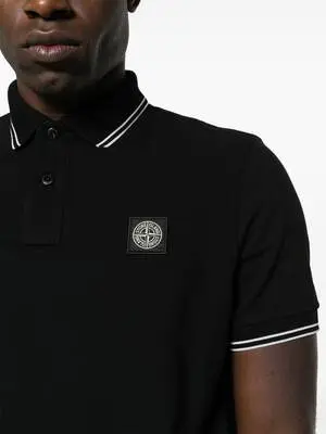 Stone Island Logo-patch Contrast-trim Polo Shirt - Black