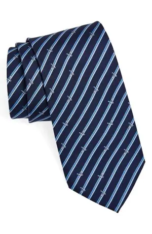 FERRAGAMO FERRAGAMO Tinta Painter Stripe Silk Tie Navy