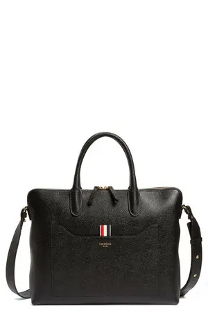 Thom Browne Slim Pebbled Leather Briefcase - Black