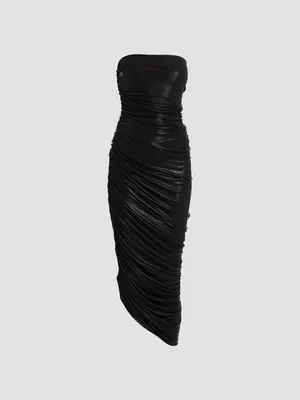 Norma Kamali Diana Strapless Ruched Lamé Dress - Black
