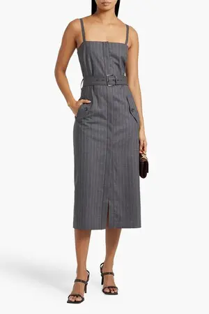 Brunello Cucinelli Belted Pinstriped Midi Dress