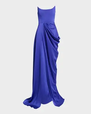 Alex Perry Alex Perry Satin Crepe Drape Gown - Ultramarine