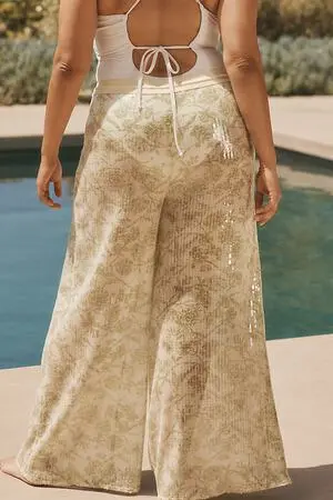 HUTCH Riviera Sequin Pants - Green Pattern