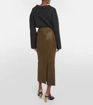 Stouls Beth Leather Midi Skirt - Green