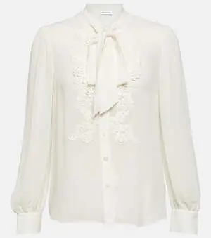 SELF-PORTRAIT Lace-trimmed Chiffon Blouse