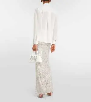 SELF-PORTRAIT Lace-trimmed Chiffon Blouse