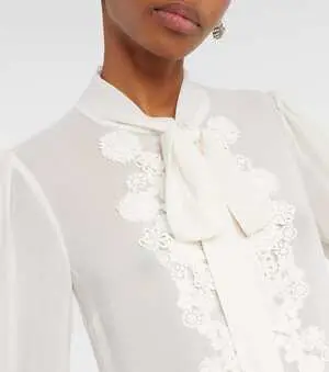 SELF-PORTRAIT Lace-trimmed Chiffon Blouse