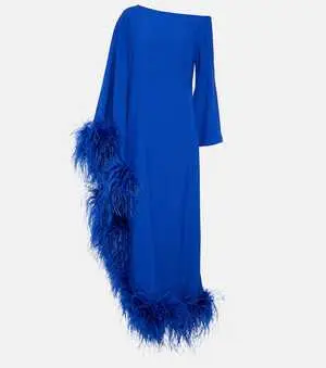 TALLER MARMO Taller Marmo Ubud Extravaganza Feather-Trimmed Gown Blue