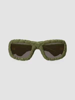 Bottega Veneta Intrecciato 56mm Round Sunglasses - Olive Grey