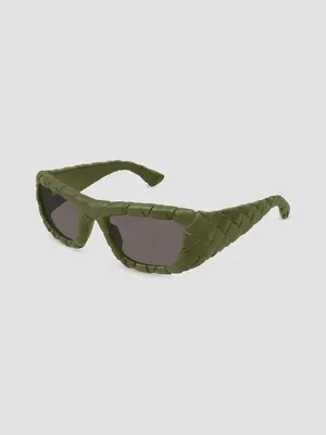 Bottega Veneta Intrecciato 56mm Round Sunglasses - Olive Grey