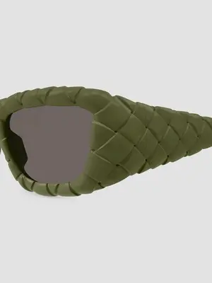 Bottega Veneta Intrecciato 56mm Round Sunglasses - Olive Grey