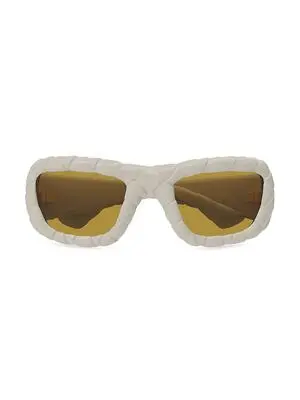 Bottega Veneta Intrecciato 56mm Round Sunglasses White Yellow