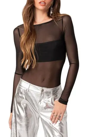 EDIKTED Sheer Bandeau Mesh Bodysuit