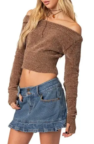 EDIKTED Farrah Off The Shoulder Crop Sweater