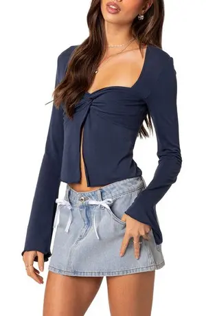 EDIKTED Maxine Twist Split Front Top - Navy