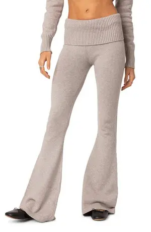 EDIKTED Desiree Foldover Flare Knit Pants