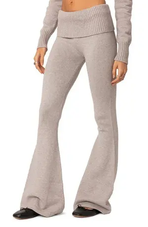 EDIKTED Desiree Foldover Flare Knit Pants