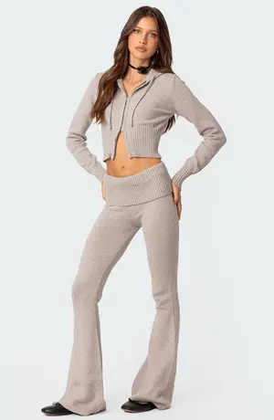 EDIKTED Desiree Foldover Flare Knit Pants