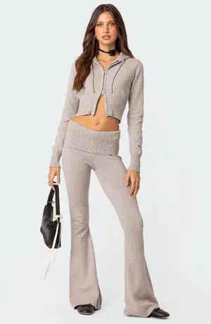 EDIKTED Desiree Foldover Flare Knit Pants