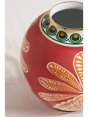 La DoubleJ Bubble Gold-plated Painted Porcelain Vase - Red