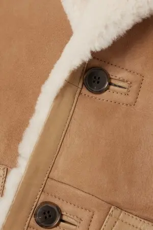 FRAME Belted Leather-trimmed Shearling Jacket