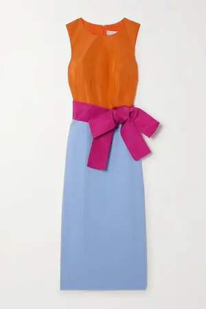 Carolina Herrera Bow-detailed Color-block Midi Dress - Blue